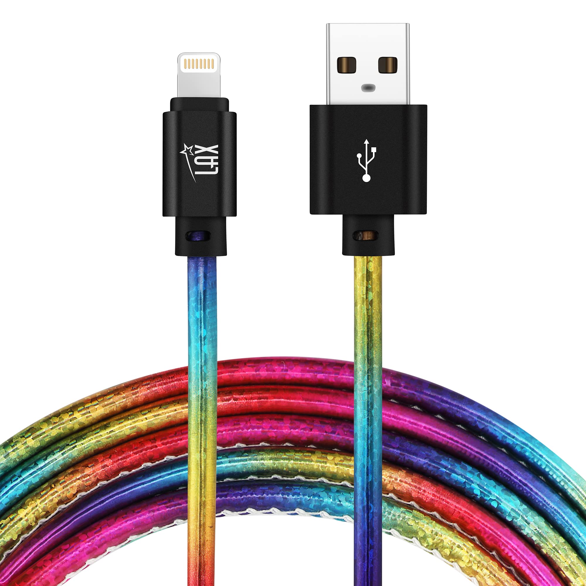 LAX [Apple MFi Certified] Fast Charger iPhone Lightning Cable, iPhone Cord Compatible with iPhone 14/13 /12/11 Pro Max/XS MAX/XR/XS/X/8/7 /6S /6 /SE /5S /iPad, iPod & More - (10FT-Rainbow)