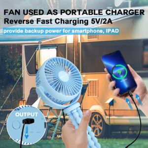 Stroller Fan, Used As Power Bank, 42Hrs 8000mAh Rechargeable Battery Operated Fan, Small Clip On Fans For Baby Stroller, Car Seat, Bed, Golf Cart, Beach, Peloton Bike, Portable Fan for Travel, Camping