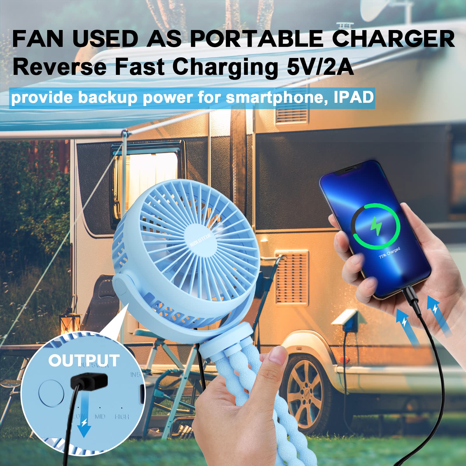 Stroller Fan, Used As Power Bank, 42Hrs 8000mAh Rechargeable Battery Operated Fan, Small Clip On Fans For Baby Stroller, Car Seat, Bed, Golf Cart, Beach, Peloton Bike, Portable Fan for Travel, Camping