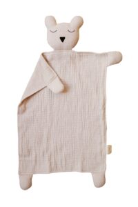 marlowe & co organic cotton muslin bear lovey blanket, organic cotton muslin bear security blanket (natural sand)