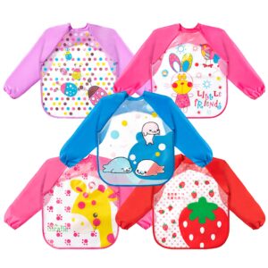 r horse 5pcs long sleeved bib for babies toddlers waterproof sleeved bib colorful infants feeding bibs with giraffe rabbit strawberry pattern gift for baby shower