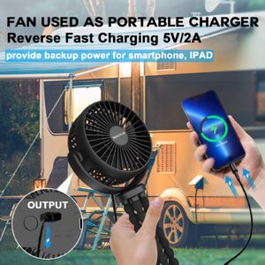 Stroller Fan, Used As Power Bank, 42Hrs 8000mAh Rechargeable Battery Operated Fan, Small Clip On Fans For Baby Stroller, Car Seat, Bed, Golf Cart, Beach, Peloton Bike, Portable Fan for Travel, Camping