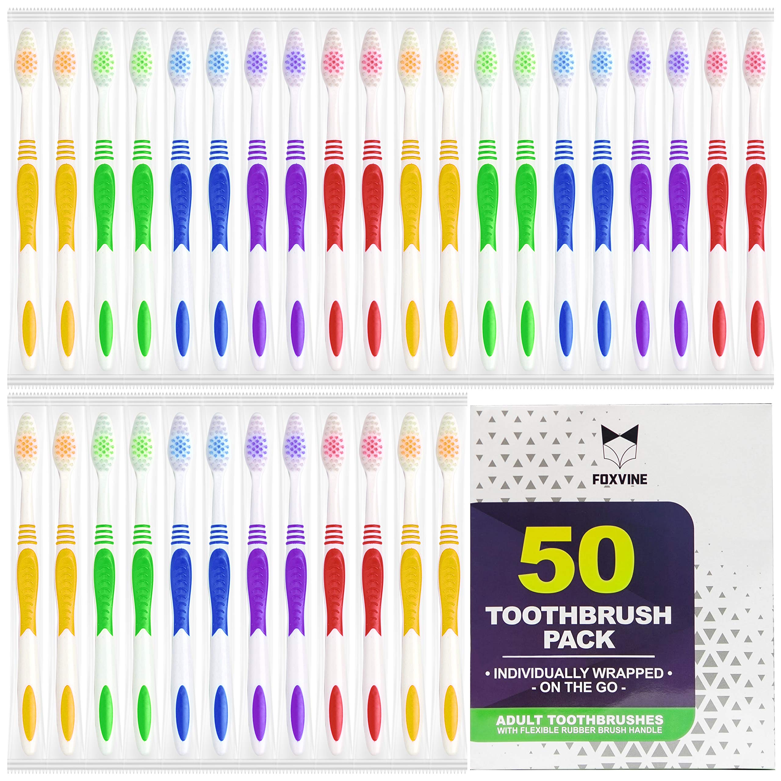 EcoFox Bulk Toothbrushes 10 Pack | Individually Wrapped Travel Toothbrush Set for Adults & Kids | Made with a Medium-Soft Large Brush Head | BPA-Free & Disposable!