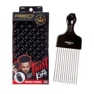 red by kiss bow wow x twist king -premium luxury twist styler brush with large styling pik, durable washable afro curl sponge racket for barbers and daily use, ideal for curly, coiled, 4c hair