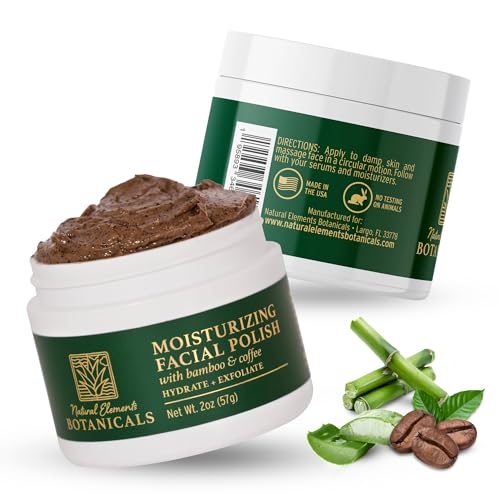 Natural Elements Botanicals Moisturizing Facial Polish, Gentle Face Scrub, 2-in-1 Facial Scrub, Hydrating & Exfoliating Face Scrub, Facial Exfoliator w/Bamboo & Coffee, 2 oz