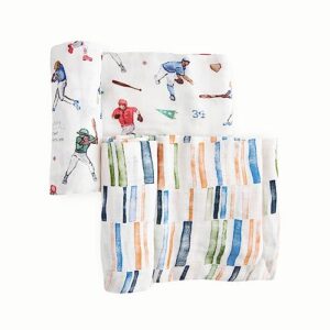 little unicorn – home run deluxe swaddle set | set of 2 | 100% rayon muslin from bamboo | super soft | newborns and infants | large 47” x 47” | machine washable