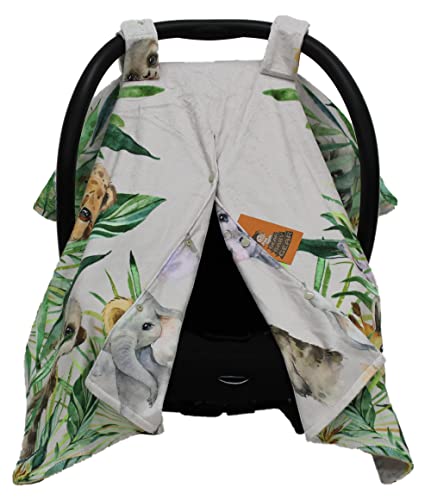 Dear Baby Gear Car Seat Canopy - Premium Infant Car Seat Cover - Maximum Protection/Style - Breathable Car Seat Canopy for Boys - Watercolor Elephant Safari Jungle Print/Custom Print - 40"x30"