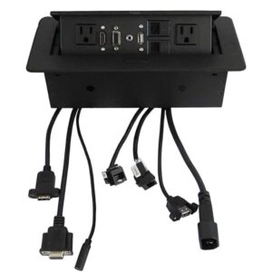 zeshan pop up outlet desktop connection box with 2 independent power, usb, rj45, vga, hdmi, 3.5 mm audio for office black