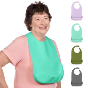 braceability silicone adult bib for eating - washable clothing protector, crumb catcher for elderly men, women, home care