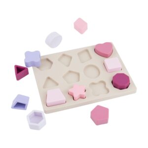 sunmero silicone stacking toys silicone puzzle board shape sorter sensory toys for babies (rose)