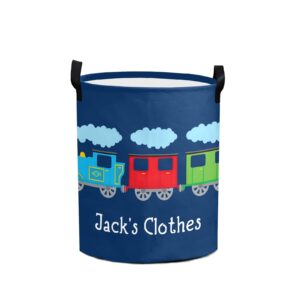 grandkli cartoon train personalized freestanding laundry hamper, custom waterproof collapsible drawstring basket storage bins with handle for clothes, toy, 50cmx36cm