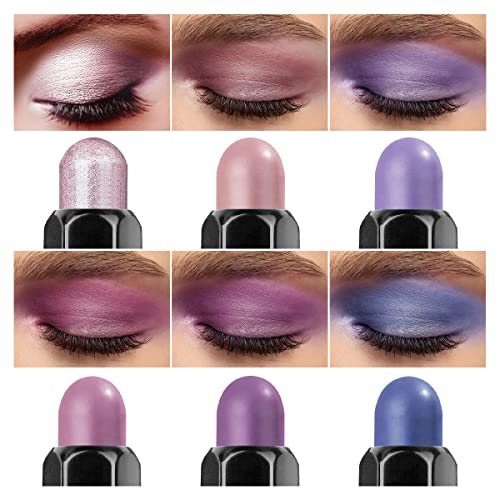 LUXAZA 6PCS Eyeshadow and Eyeliner Pen, Matte And Shimmer Cream Champagne Eye Brightener Pencil Crayon Purple Pink,Waterproof Makeup Stick - Purple Pink