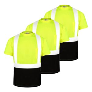 simgoal high visibility short sleeve safety shirt,3 packs yellow&black,xxl,breathable unisex 360°reflectivity short sleeve t shirt with front pocket for work volunteer guard construction,fast dry