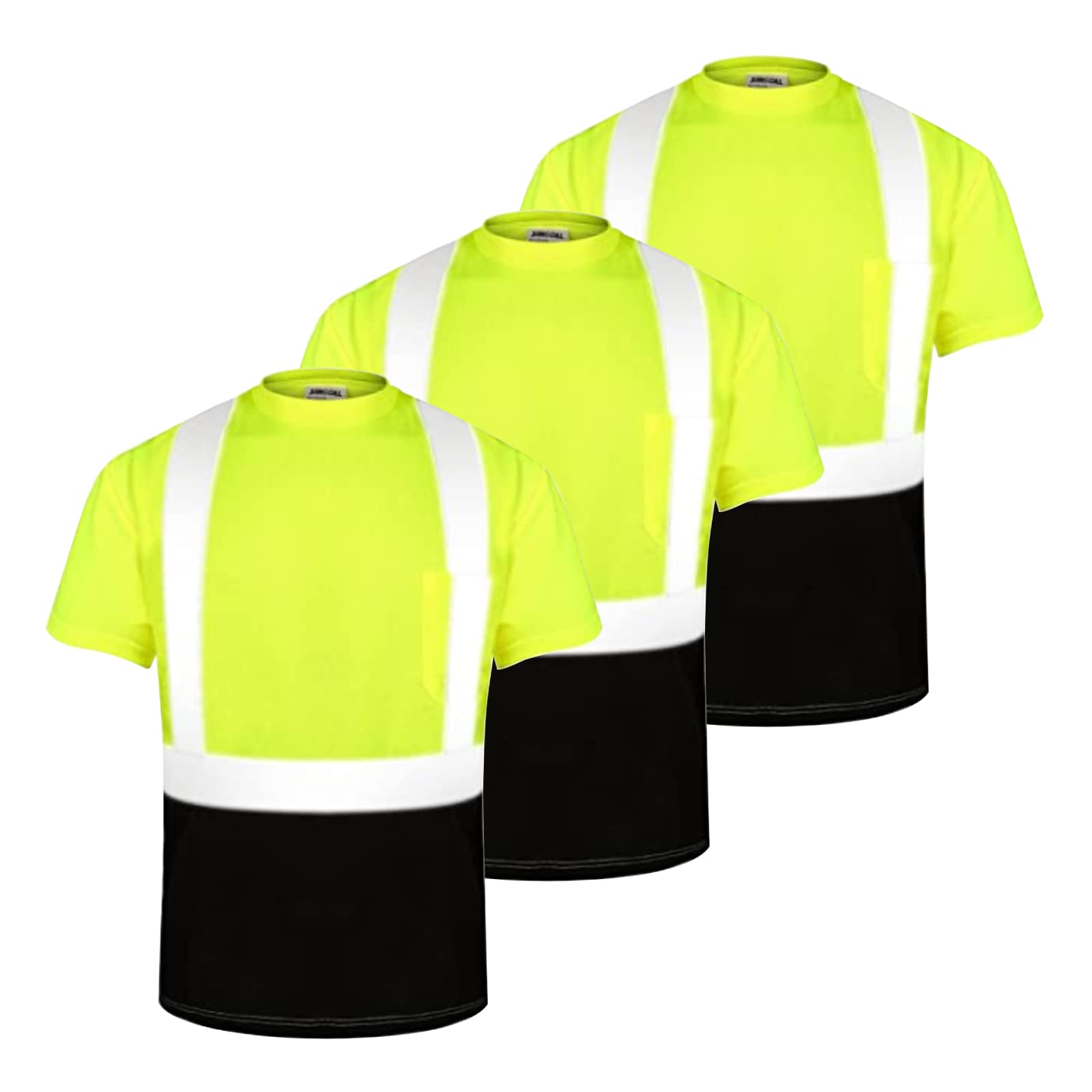 SIMGOAL High Visibility Short Sleeve Safety Shirt,3 Packs Yellow&Black,XXL,Breathable Unisex 360°Reflectivity Short Sleeve T Shirt with Front Pocket for Work Volunteer Guard Construction,Fast Dry