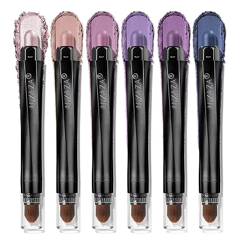 LUXAZA 6PCS Eyeshadow and Eyeliner Pen, Matte And Shimmer Cream Champagne Eye Brightener Pencil Crayon Purple Pink,Waterproof Makeup Stick - Purple Pink