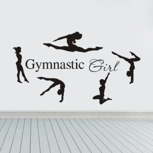 juekui gymnastic girl wall decals silhouettes sport art dance girl vinyl decals wall sticker fits kids room decor home wall decor w121 (black)