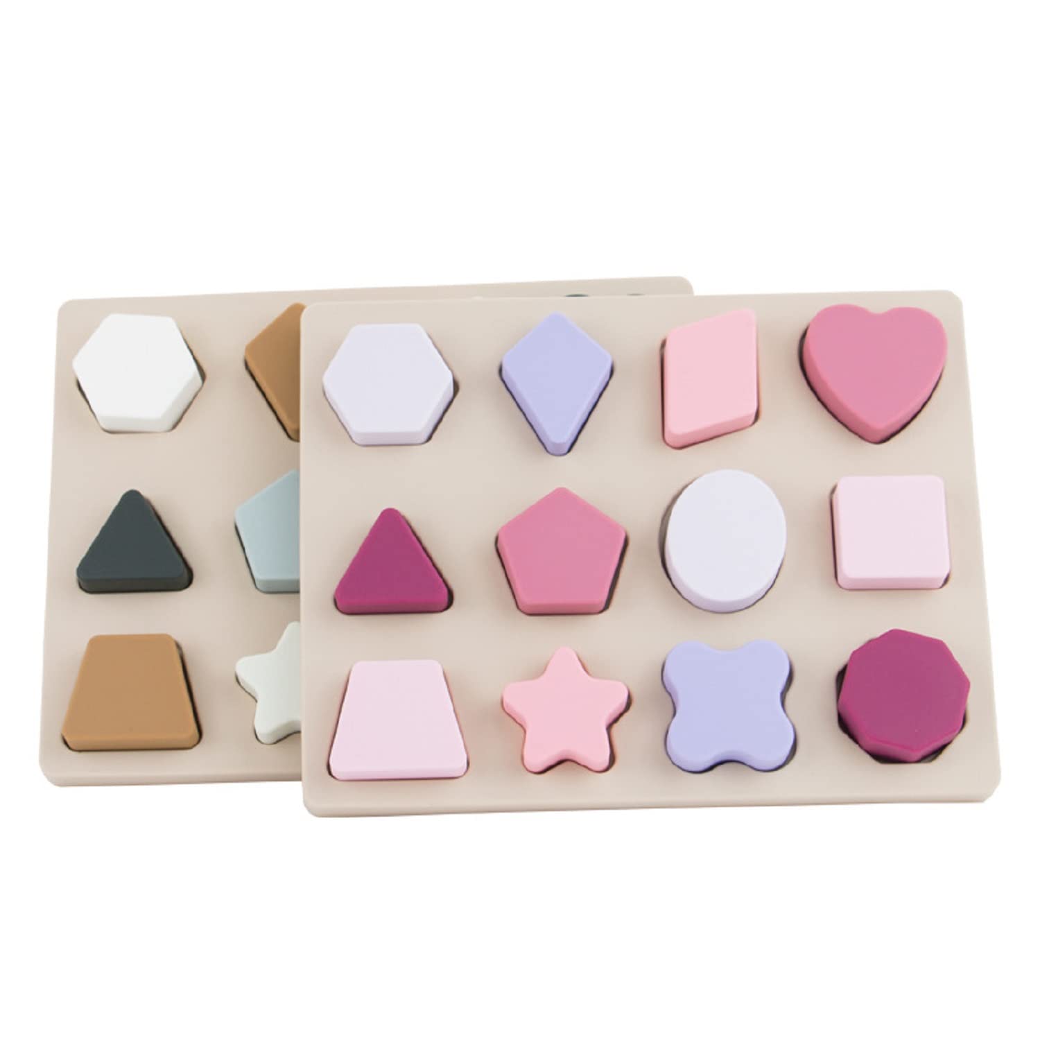 Sunmero Silicone Stacking Toys Silicone Puzzle Board Shape Sorter Sensory Toys for Babies (Khaki)