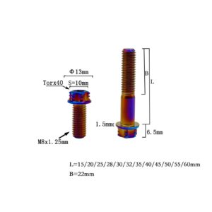 RISON Titanium Bolts M8*1.25 * 35 Torx Titanium Bolts for Motorcycles Hex Head Dual Drive Burnt Blue Titanium Flange Bolt Pack of 5