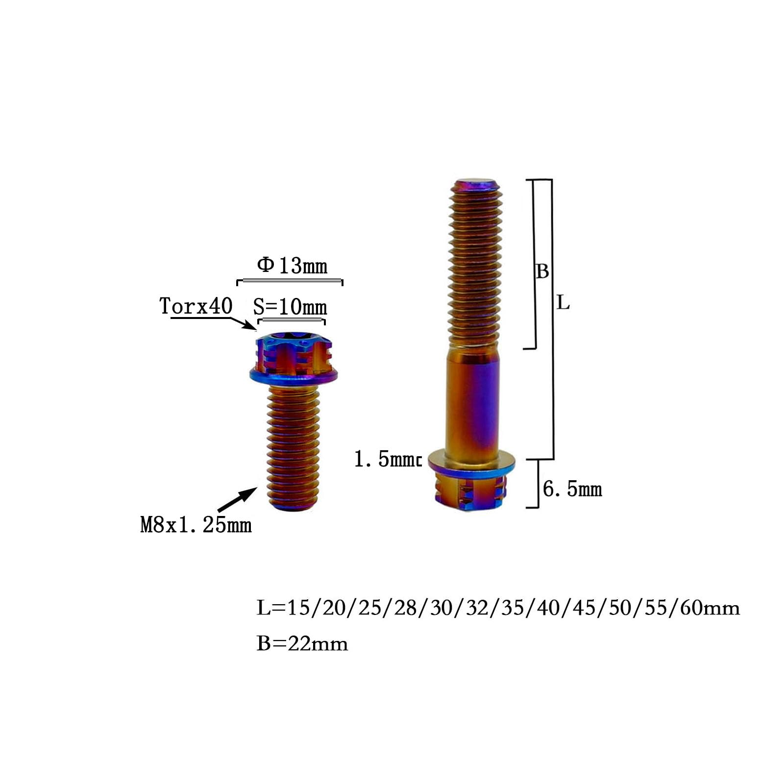 RISON Titanium Bolts M8*1.25 * 35 Torx Titanium Bolts for Motorcycles Hex Head Dual Drive Burnt Blue Titanium Flange Bolt Pack of 5