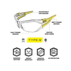 Mechanix Wear: Vision Type-V Safety Glasses with Advanced Anti Fog, Scratch Resistant, Half Framed Protective Eyewear, Lightweight Glasses with Adjustable Arms and Nose (Clear Lens)