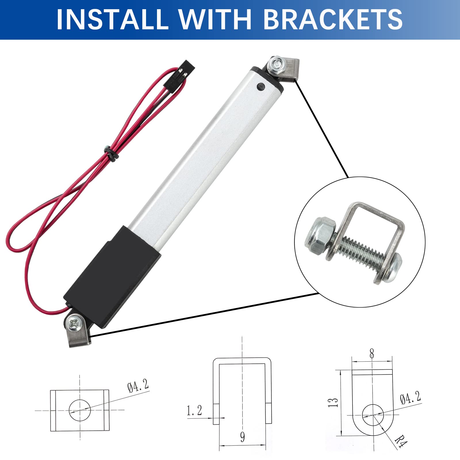 JQDML 1.2 Inch 1.2" Stroke 1.44lbs/6.4N Micro Linear Actuator 12V Speed 6"/sec with Mounting Brackets,for Robotics, Home Automation