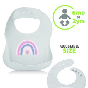 Beanie Kate Silicone Feeding Bib,Durable Pocket Adjustable Strap BPA Free Silicone Waterproof Easy Cleanup Comfortable for Babies & Toddlers (Rainbow),6 month2 years