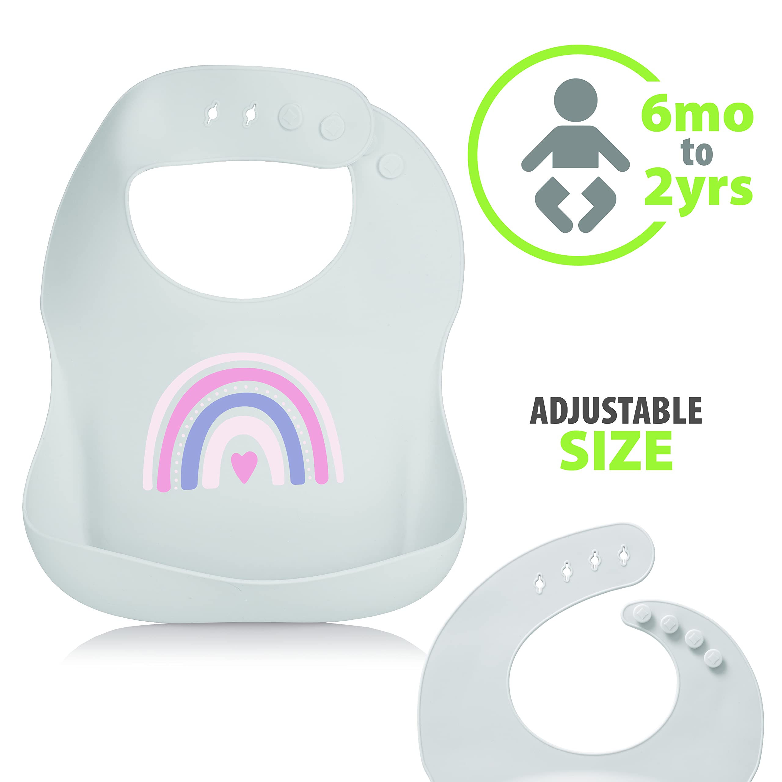 Beanie Kate Silicone Feeding Bib,Durable Pocket Adjustable Strap BPA Free Silicone Waterproof Easy Cleanup Comfortable for Babies & Toddlers (Rainbow),6 month2 years