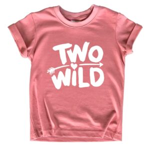 two wild 2nd birthday outfit girl shirt for 2 year old toddler second cute tshirt (2 years, mauve)