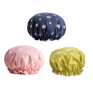 jayutson 3 packs shower cap for women,reusable women's waterproof shower cap, 10.6" (about 27cm) double layer waterproof women's shower caps, washable ladies and girls shower cap, double layer waterproof shower cap, men's ladies shower caps (navy blue + y