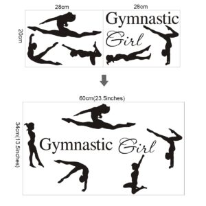 JUEKUI Gymnastic Girl Wall Decals Silhouettes Sport Art Dance Girl Vinyl Decals Wall Sticker Fits Kids Room Decor Home Wall Decor W121 (Black)