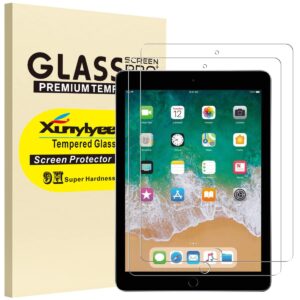 xunylyee 2-pack, screen protector for ipad 6th generation 9.7", tempered glass for ipad 9.7 inch 2018/2017 (ipad 6th/5th generation)