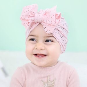 Cinaci 6 Pack Breathable Soft Big Bow Turban Hats Beanie Caps Headwraps for Baby Girls Infants Toddlers Kids