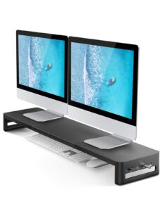 enusung detachable monitor stand with usb 3.0/2.0 ports steel dual monitor riser for desk, metal computer stand for office, desktop, laptop, pc, imac up to 32 inches (black)