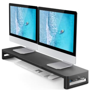 ENUSUNG Detachable Monitor Stand with USB 3.0/2.0 Ports Steel Dual Monitor Riser for Desk, Metal Computer Stand for Office, Desktop, Laptop, PC, iMac up to 32 Inches (Black)