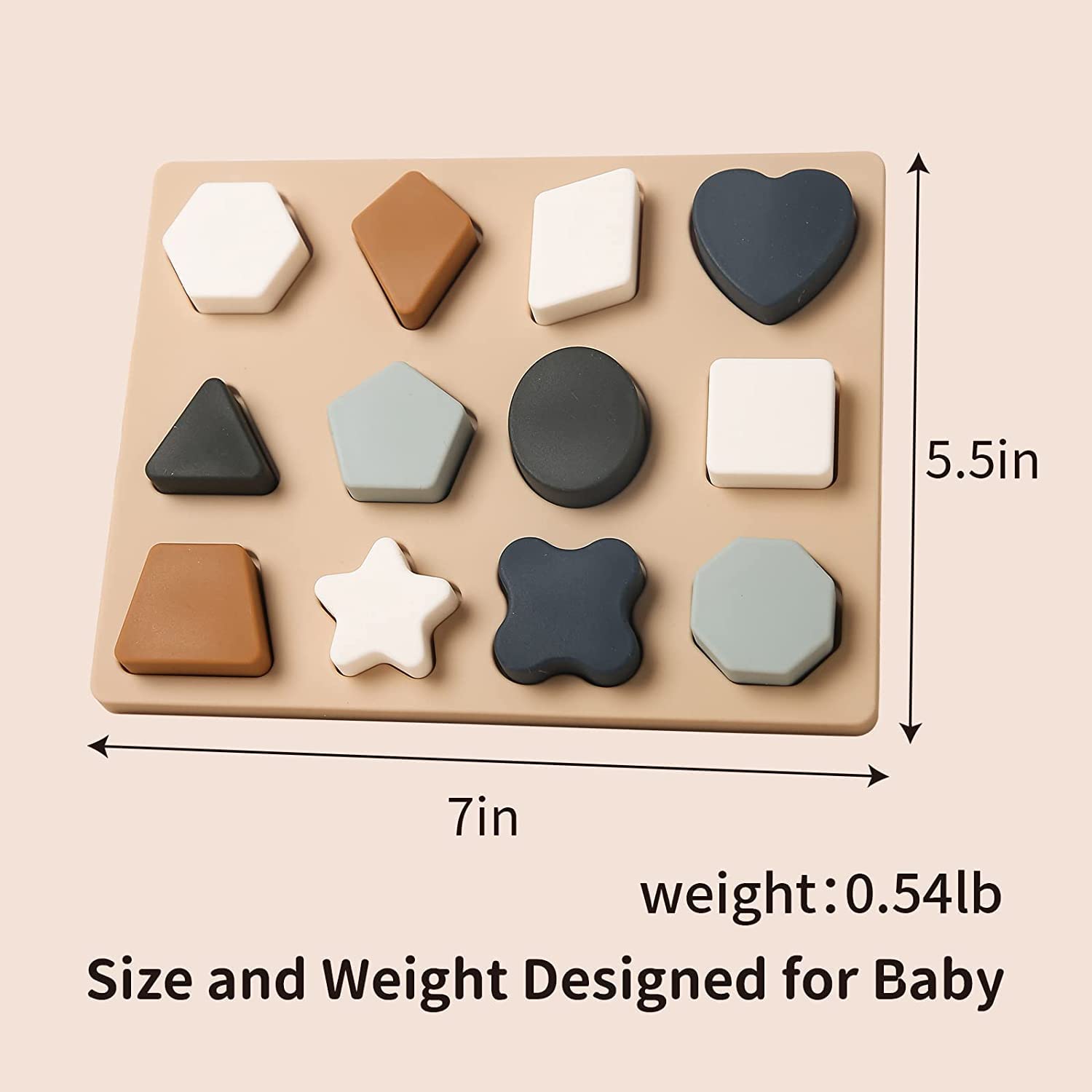 Sunmero Silicone Stacking Toys Silicone Puzzle Board Shape Sorter Sensory Toys for Babies (Khaki)