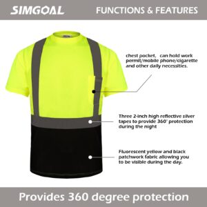 SIMGOAL High Visibility Short Sleeve Safety Shirt,3 Packs Yellow&Black,XXL,Breathable Unisex 360°Reflectivity Short Sleeve T Shirt with Front Pocket for Work Volunteer Guard Construction,Fast Dry