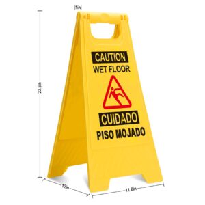 ANZEKE Caution Wet Floor Signs, 3 Pack Double Sided A-Frame Bright Yellow Warning Signs, Bilingual Warning Ideal for Commercial Use, Slip & Fall Accident Prevention