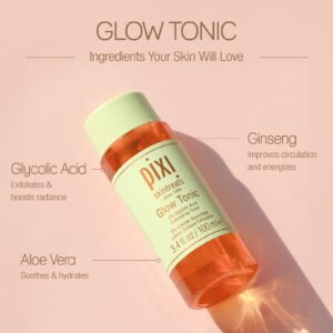 Pixi Glow Tonic Balancing Face Toner Glycolic Acid Toner for Radiant Skin Daily Brightening Toner (3.4 fl oz / 100 ml, Toner)