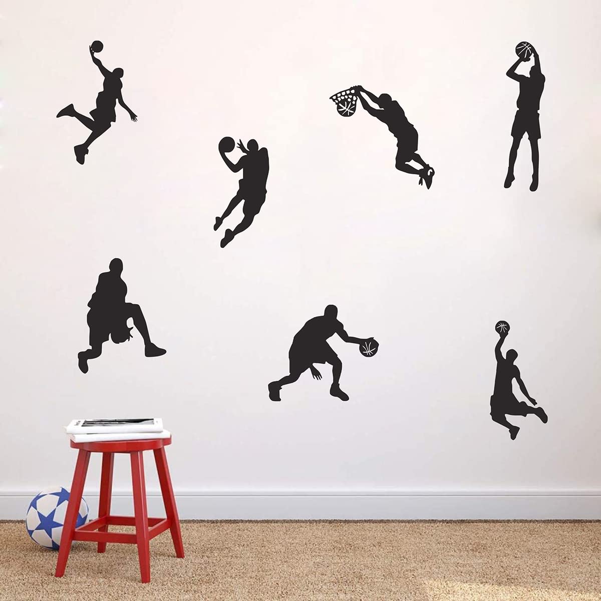 JUEKUI Basketball Wall Decal Vinyl Art Sport Player Sticker for Boys Teens Bedroom Living Room Playroom Fits Nursery Home Wall Decor W124 (Black)