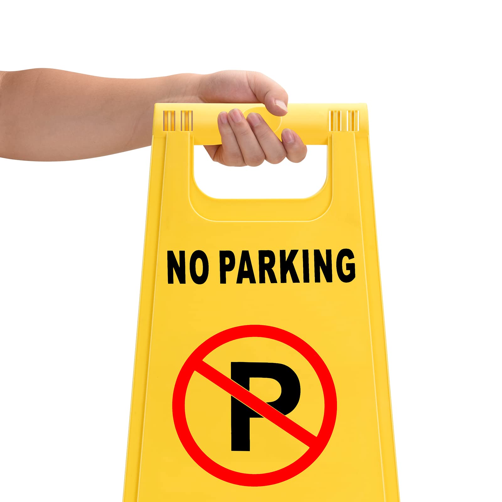 ANZEKE Two-Sided Fold-Out No Parking Signs, 2Pack Yellow Portable Outdoor Folding Floor Sign, Bilingual Self Standing & Easy to Read Plastic Board for Restaurants and Businesses