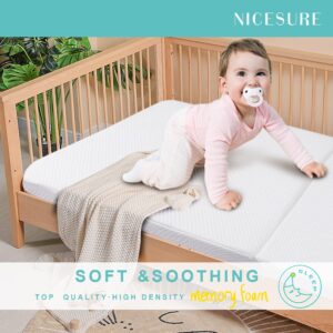 Nicesure Tri-fold Memory Foam Pack n Play Mattress Pad - Portable Folded Playard Mattresses with Washable Cover - Double Soft Side for Toddlers Fits (38"x26")