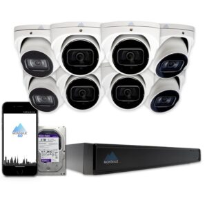 montavue ultrahd security camera system, 8pcs 4k 8mp ip poe turret cameras, 16ch poe nvr, ip67 weatherproof, 100ft ir night vision, built-in mic, ivs, motion detection, 3tb pre-installed hard drive