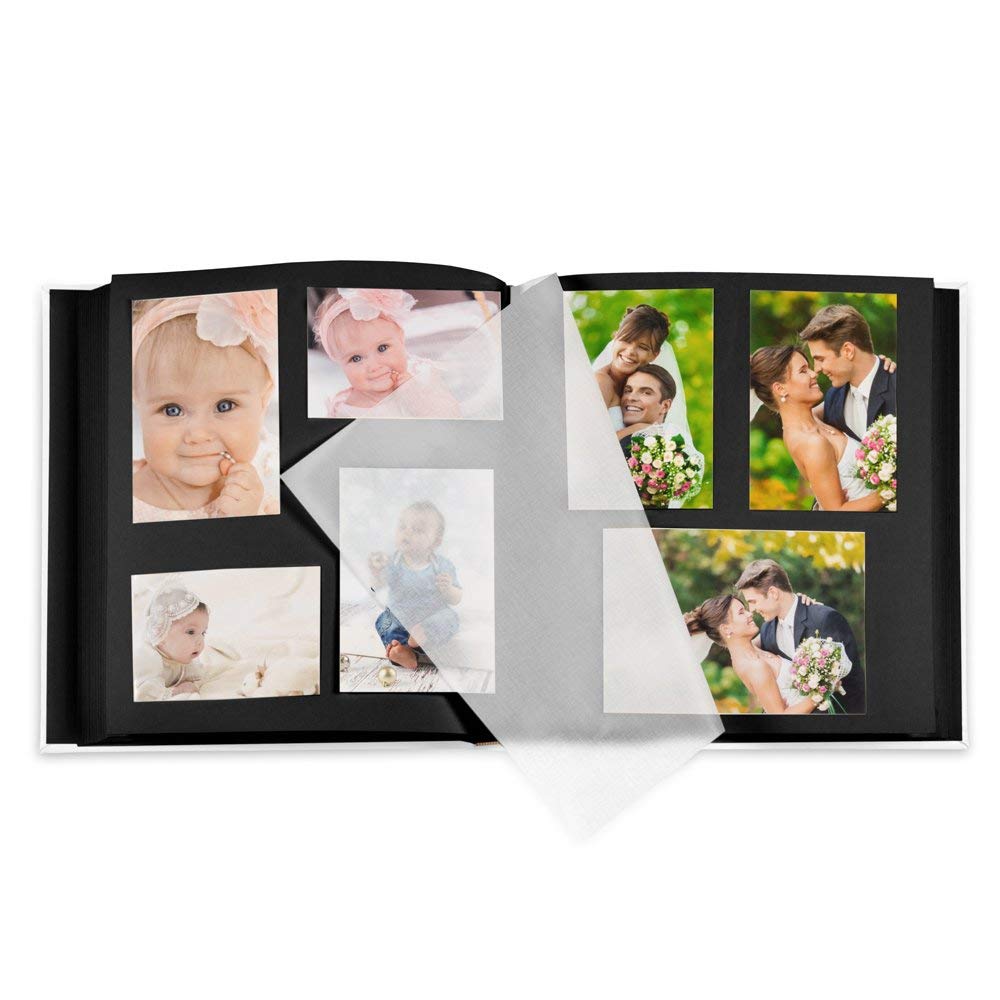 Maverton Photo Album for kids - White cover with a stylish print - 60 black pages to fill in - For boys and girls - Personalized album for Birthday - For Baptism - For baby - baby stuff