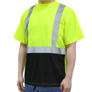 SIMGOAL High Visibility Short Sleeve Safety Shirt,3 Packs Yellow&Black,XXL,Breathable Unisex 360°Reflectivity Short Sleeve T Shirt with Front Pocket for Work Volunteer Guard Construction,Fast Dry