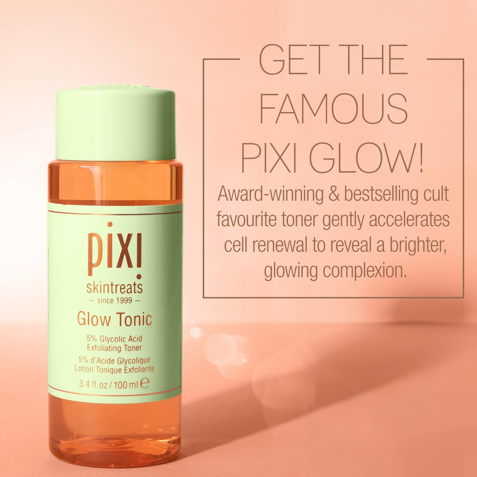 Pixi Glow Tonic Balancing Face Toner Glycolic Acid Toner for Radiant Skin Daily Brightening Toner (3.4 fl oz / 100 ml, Toner)