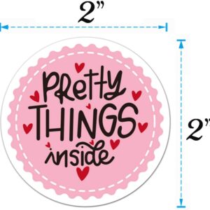 Pretty Things Inside Stickers-Round Pink Small Business Thank You for Shopping Stickers with Hearts-2 Inch Holiday Thank You Package Stickers 500 Adhesive Something Sweet Sticker for Envelop Seals