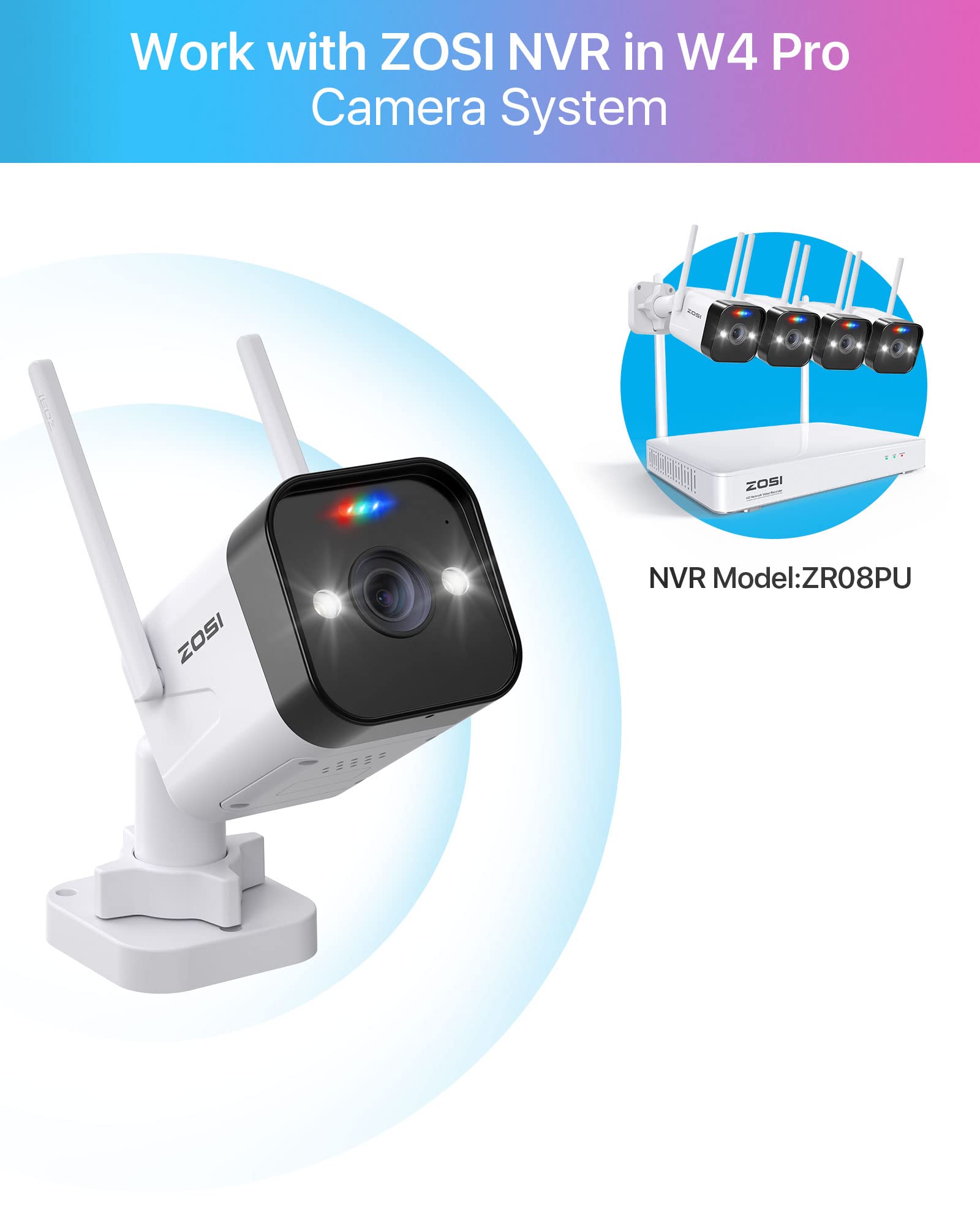 ZOSI ZG1883M Add-on 3MP Spotlight Wireless Security Camera,Outdoor Indoor WiFi IP Network Camera,2 Way Audio,Night Vision,Only Compatible with ZOSI NVR Network Video Recorder System(Model:ZR08PU)