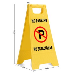 ANZEKE Two-Sided Fold-Out No Parking Signs, 2Pack Yellow Portable Outdoor Folding Floor Sign, Bilingual Self Standing & Easy to Read Plastic Board for Restaurants and Businesses