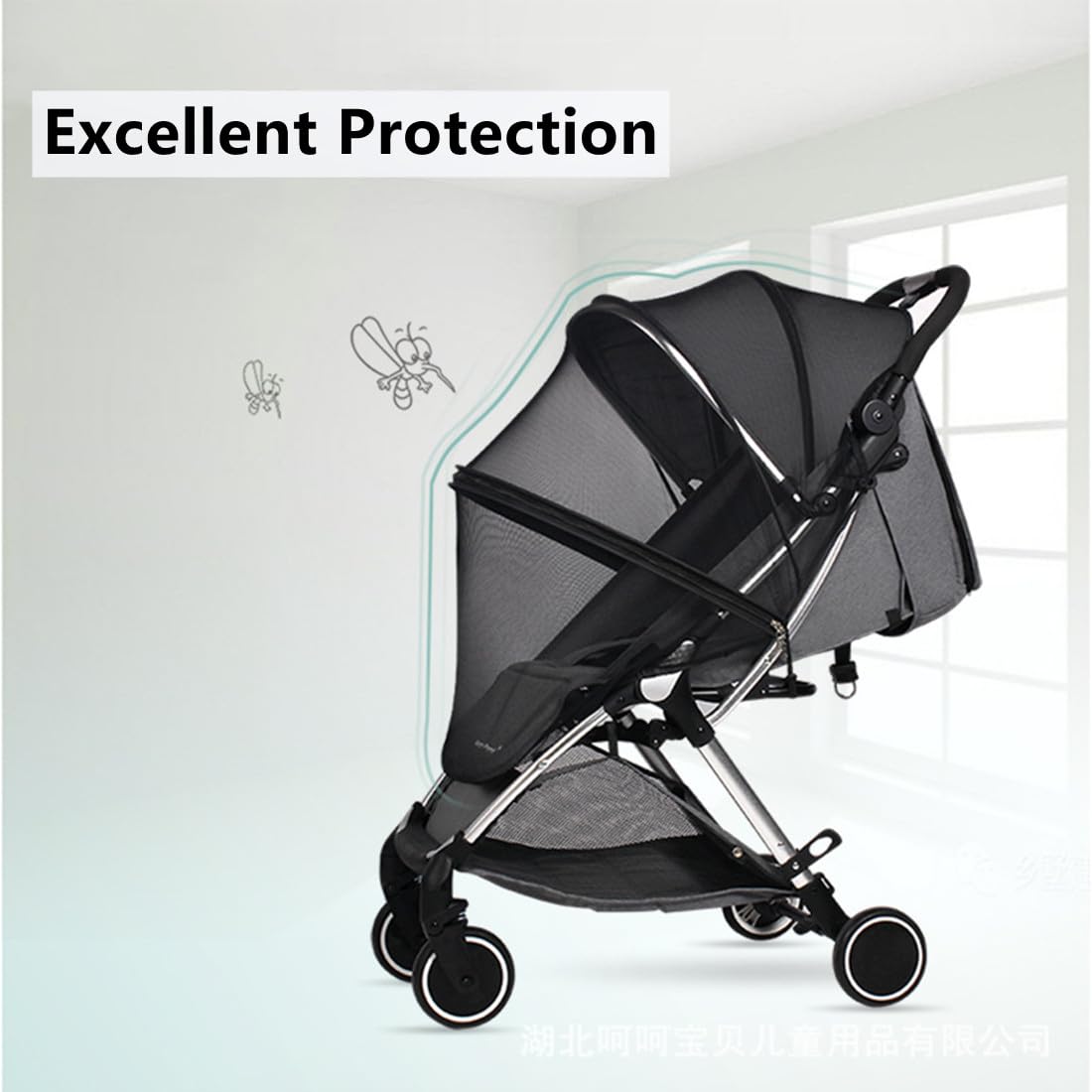 Mosquito Netting for Baby Stroller Full Cover Breathable and Stretchable Net Portable & Durable Zipper Mesh Mosquito Net Easy to Install for Infant Car Seat Bassinets Carrycot Cradles Black