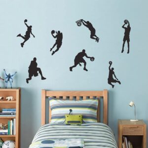 juekui basketball wall decal vinyl art sport player sticker for boys teens bedroom living room playroom fits nursery home wall decor w124 (black)